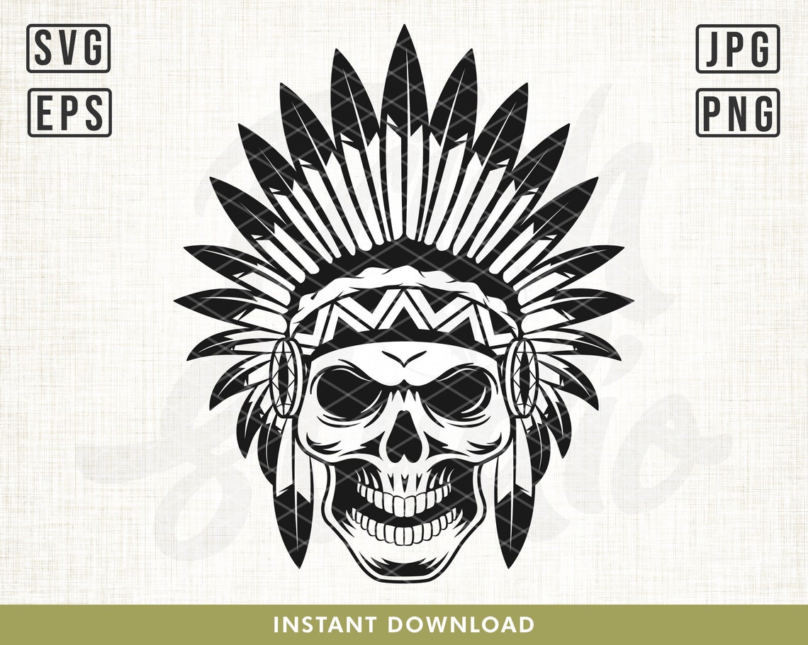 Native American Skull SVG, Indian Skull Svg ,headdress Svg, Skull ...