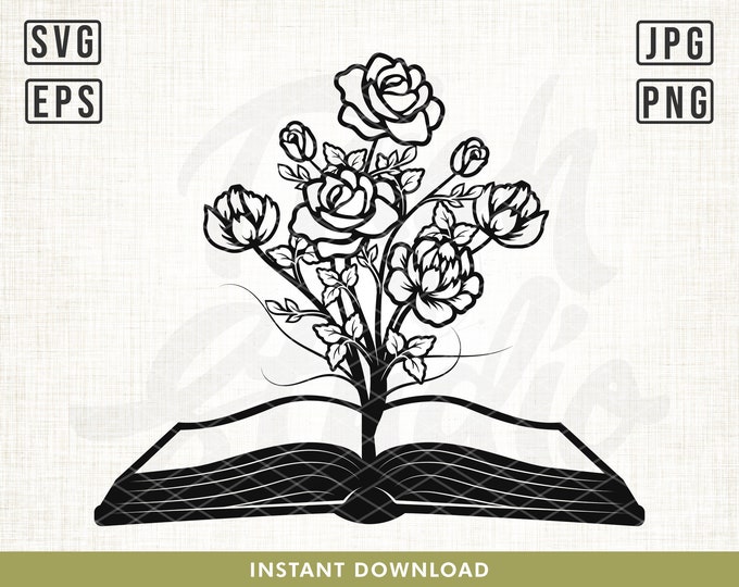 Floral Book SVG / Flowers Growing Out of Book SVG / Cut File / Cricut ...