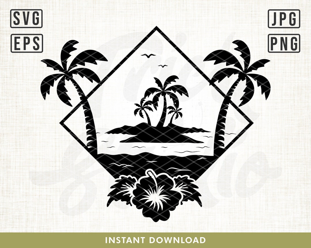 Aloha Svg, Hawaiian Flower Scene Svg, Beach Svg, Palm Tree Svg, Hawaii ...