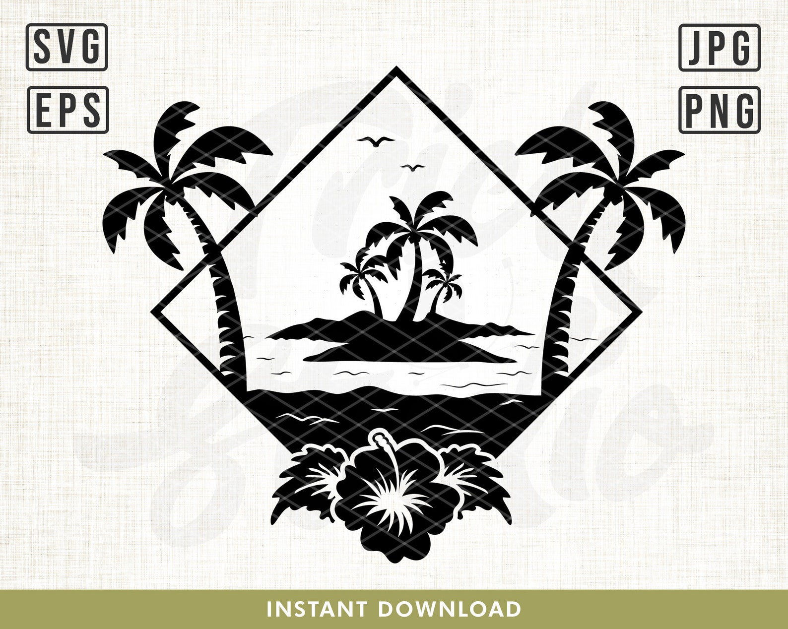 Aloha Svg, Hawaiian Flower Scene Svg, Beach Svg, Palm Tree Svg, Hawaii ...