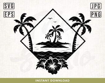 Hawaiian Flower Scene SVG, Palm Tree Svg, Hawaii Svg, Aloha Svg ...