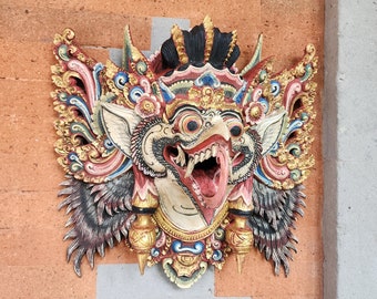 34 Cm Wooden Garuda Mask Art, Wooden Balinese Mask , Wall Decor ...