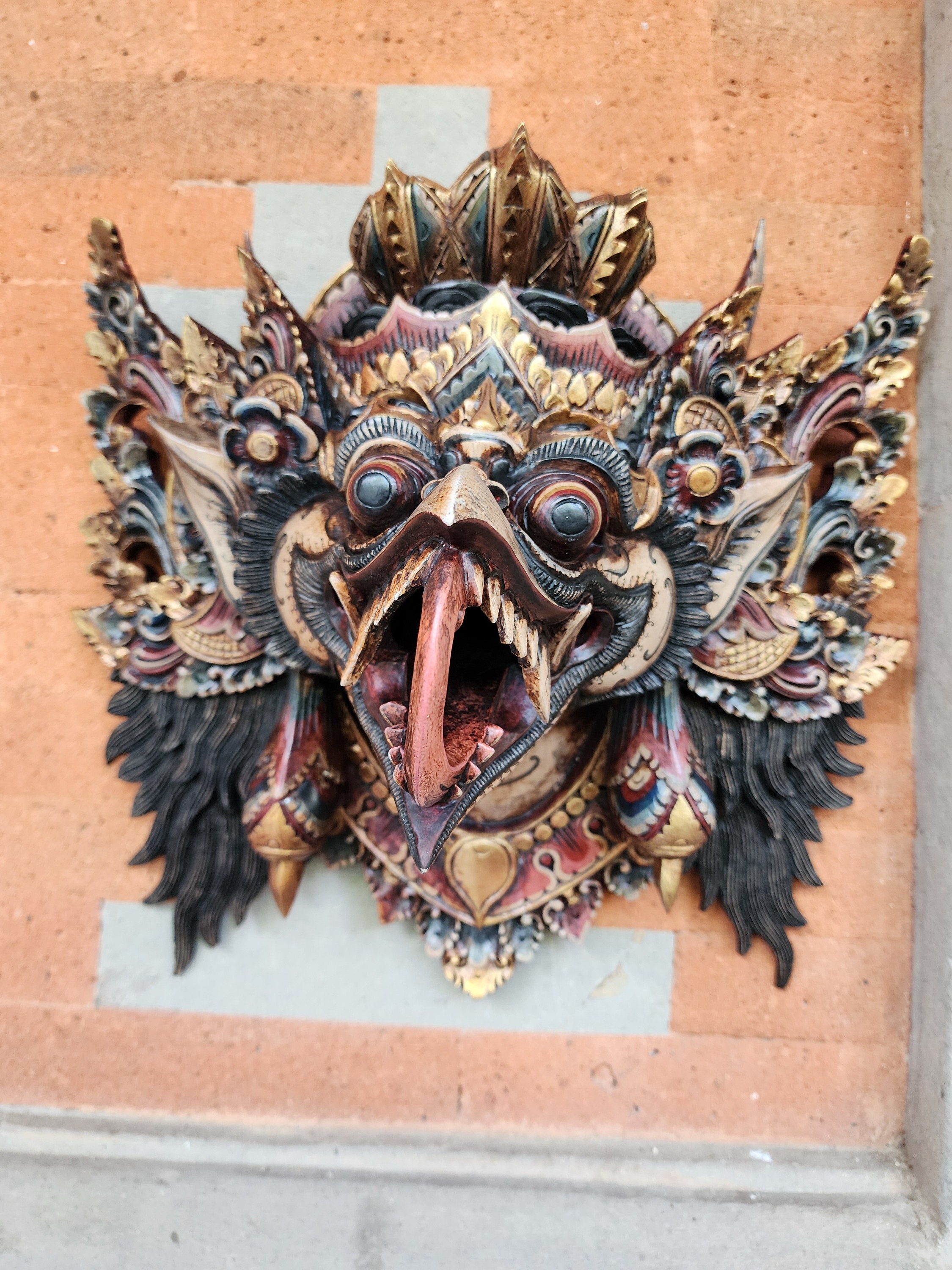 35cm Wooden Garuda Mask Art, Wooden Balinese Mask , Wall Decor ...