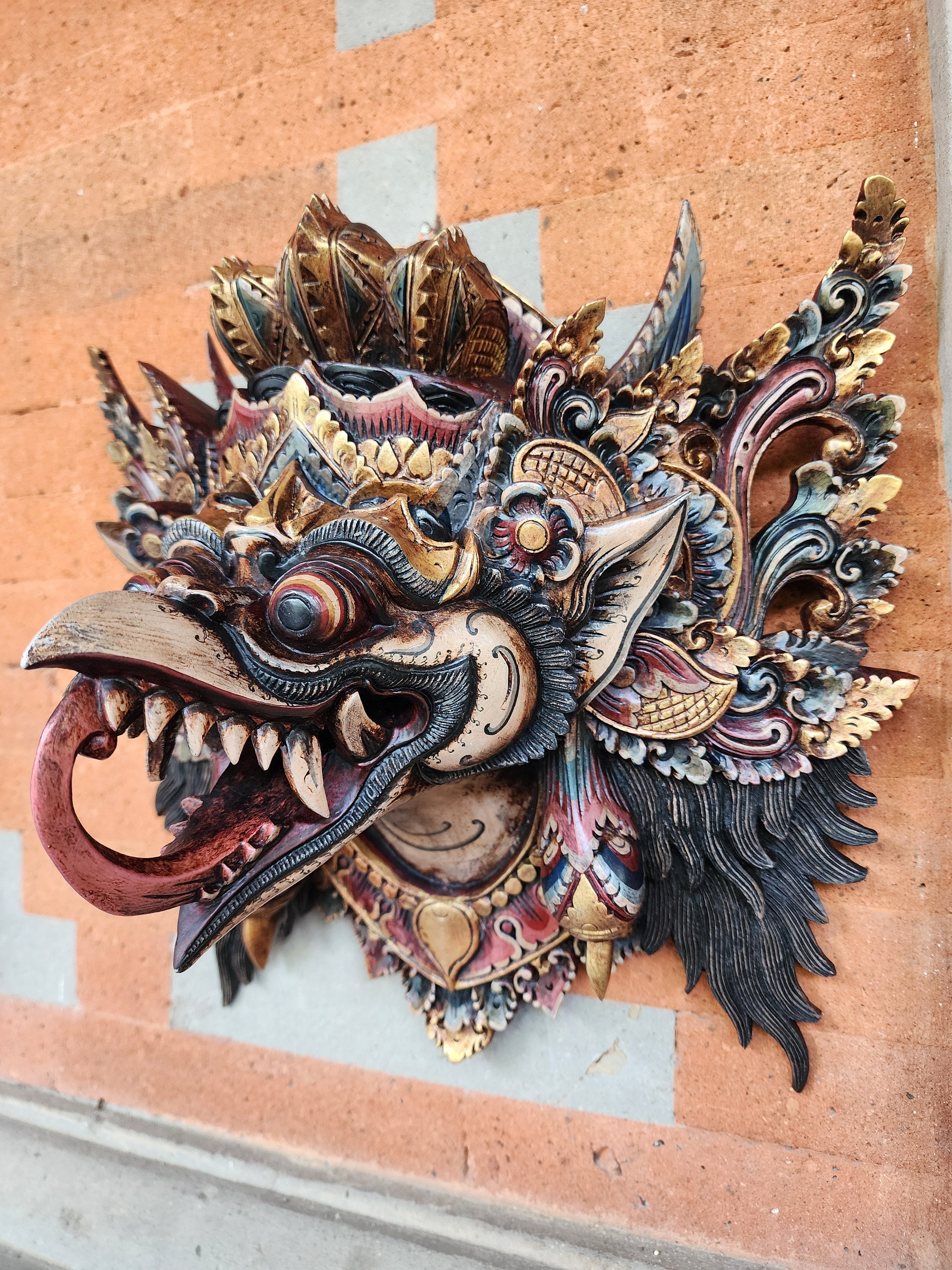 35cm Wooden Garuda Mask Art, Wooden Balinese Mask , Wall Decor ...