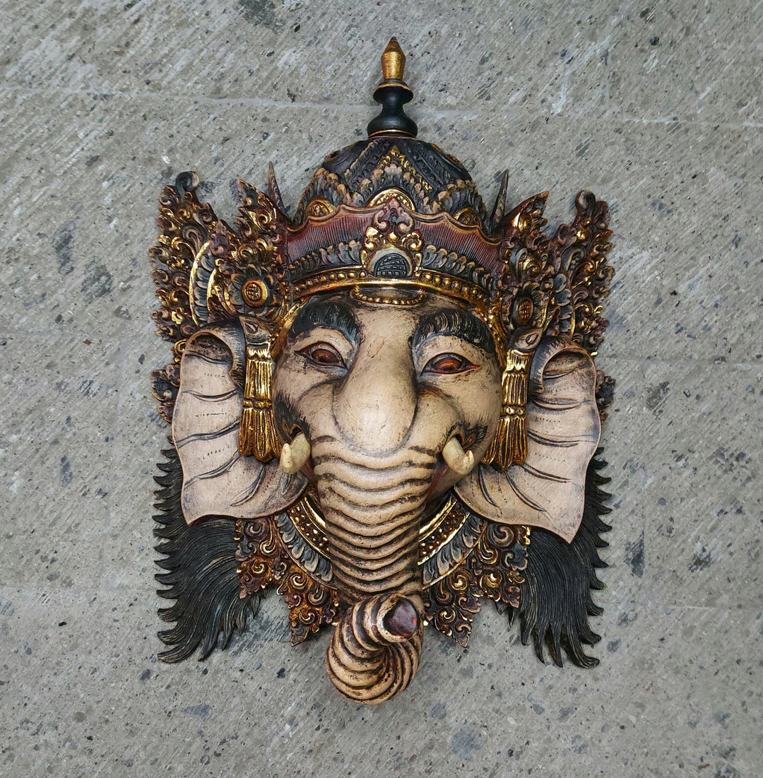 16" Wooden Lord Ganesh Mask, Wooden Mask, Balinese Mythology, Wooden ...