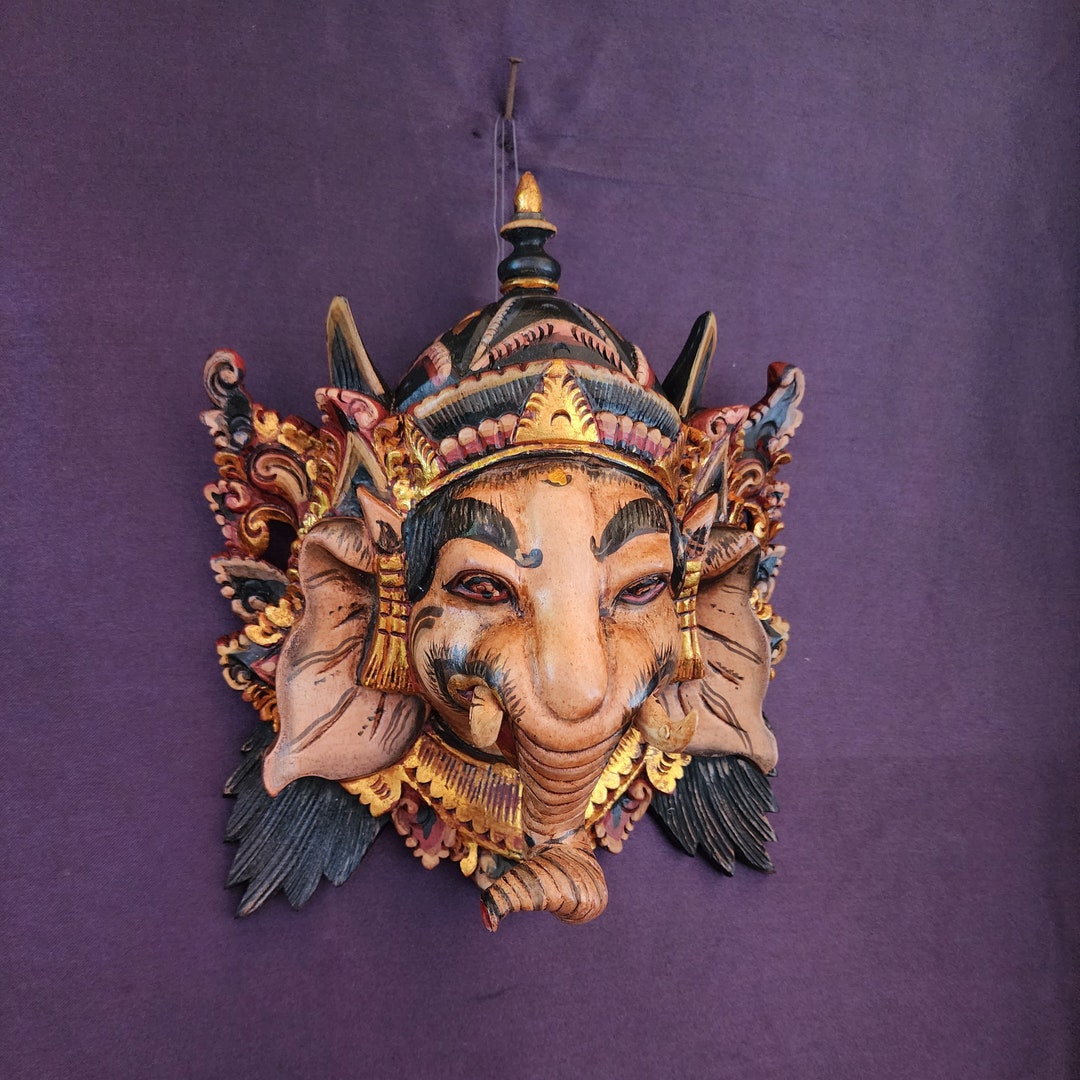 Wooden Lord Ganesh Mask, Wooden Mask, Balinese Mythology, Wooden ...