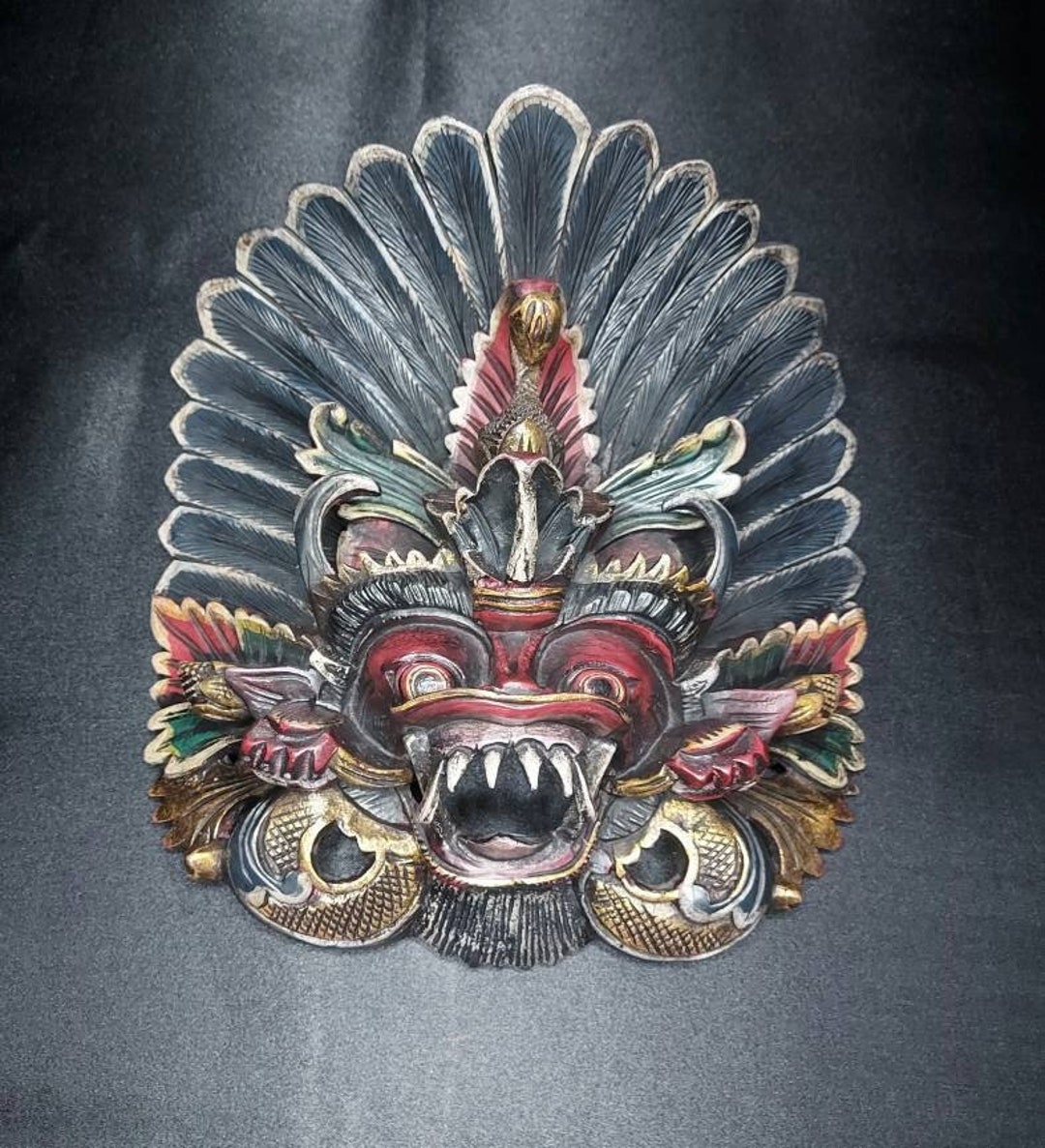 Barong Sai Wooden Mask, Balinese Wooden Mask, Hand Carved Wooden Mask ...