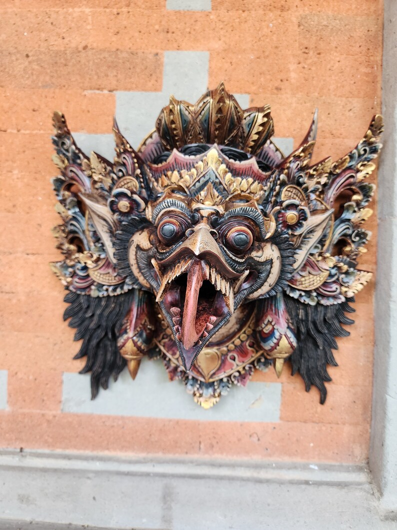 35cm Wooden Garuda Mask Art, Wooden Balinese Mask , Wall Decor ...