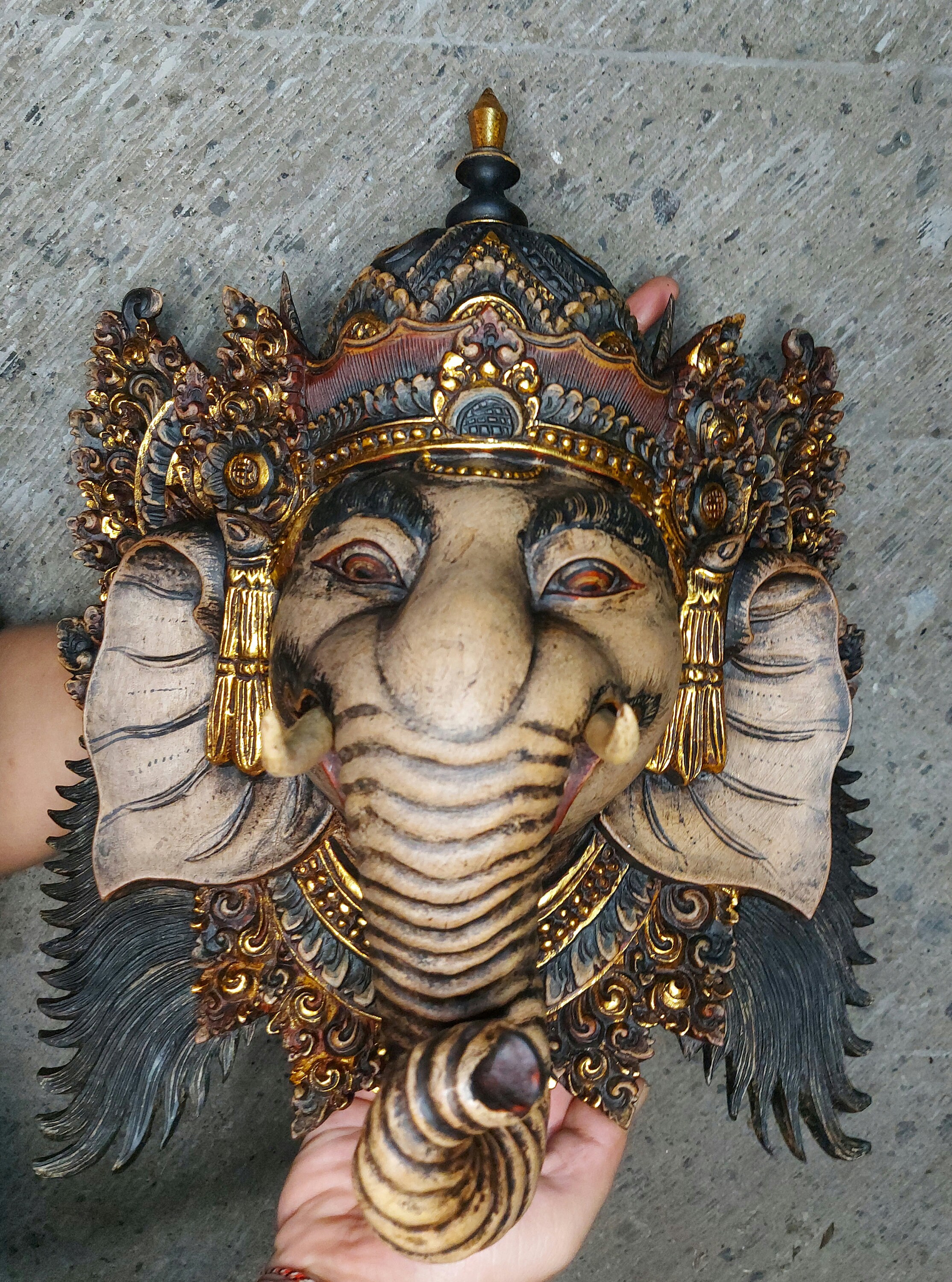 16" Wooden Lord Ganesh Mask, Wooden Mask, Balinese Mythology, Wooden ...