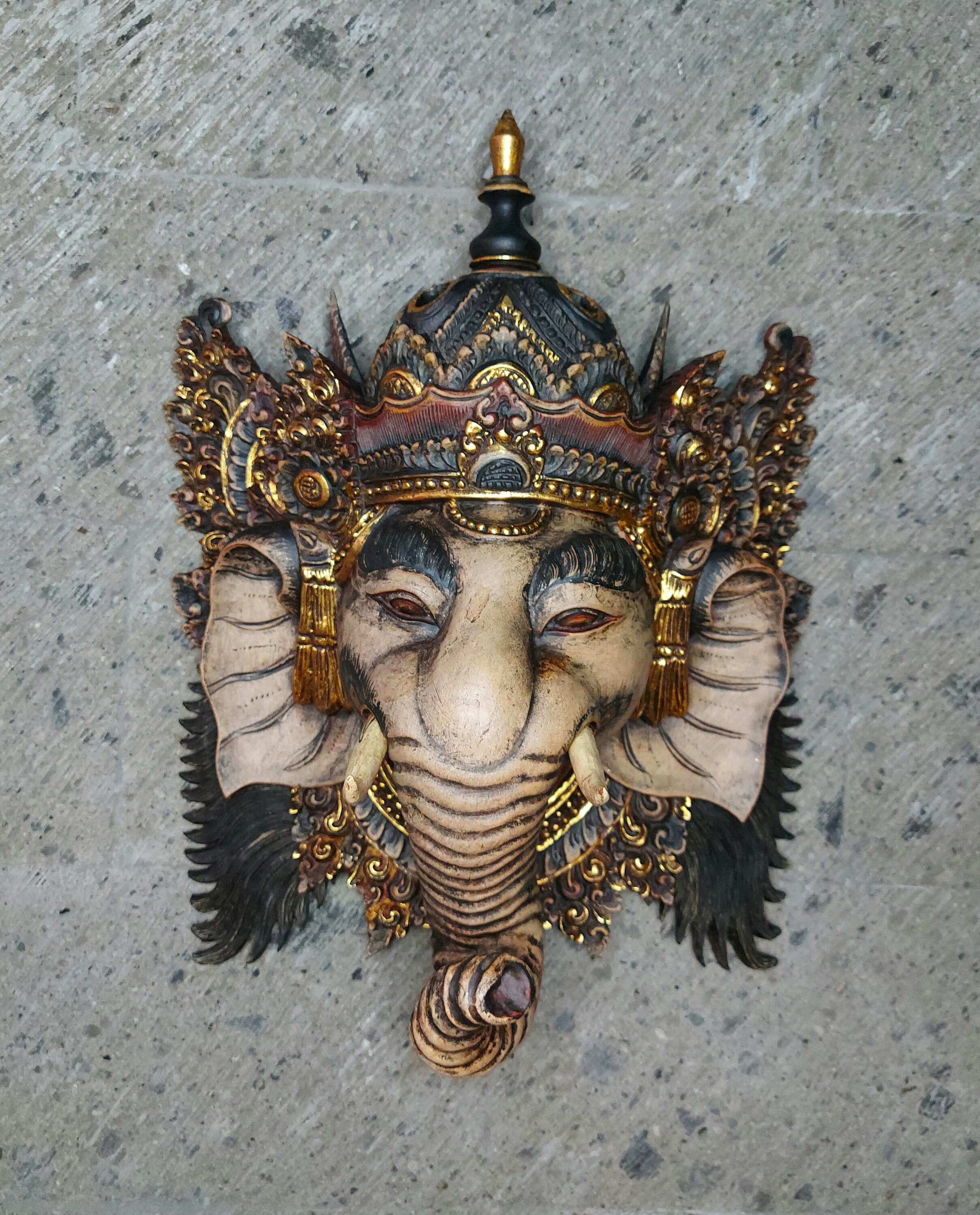 16" Wooden Lord Ganesh Mask, Wooden Mask, Balinese Mythology, Wooden ...