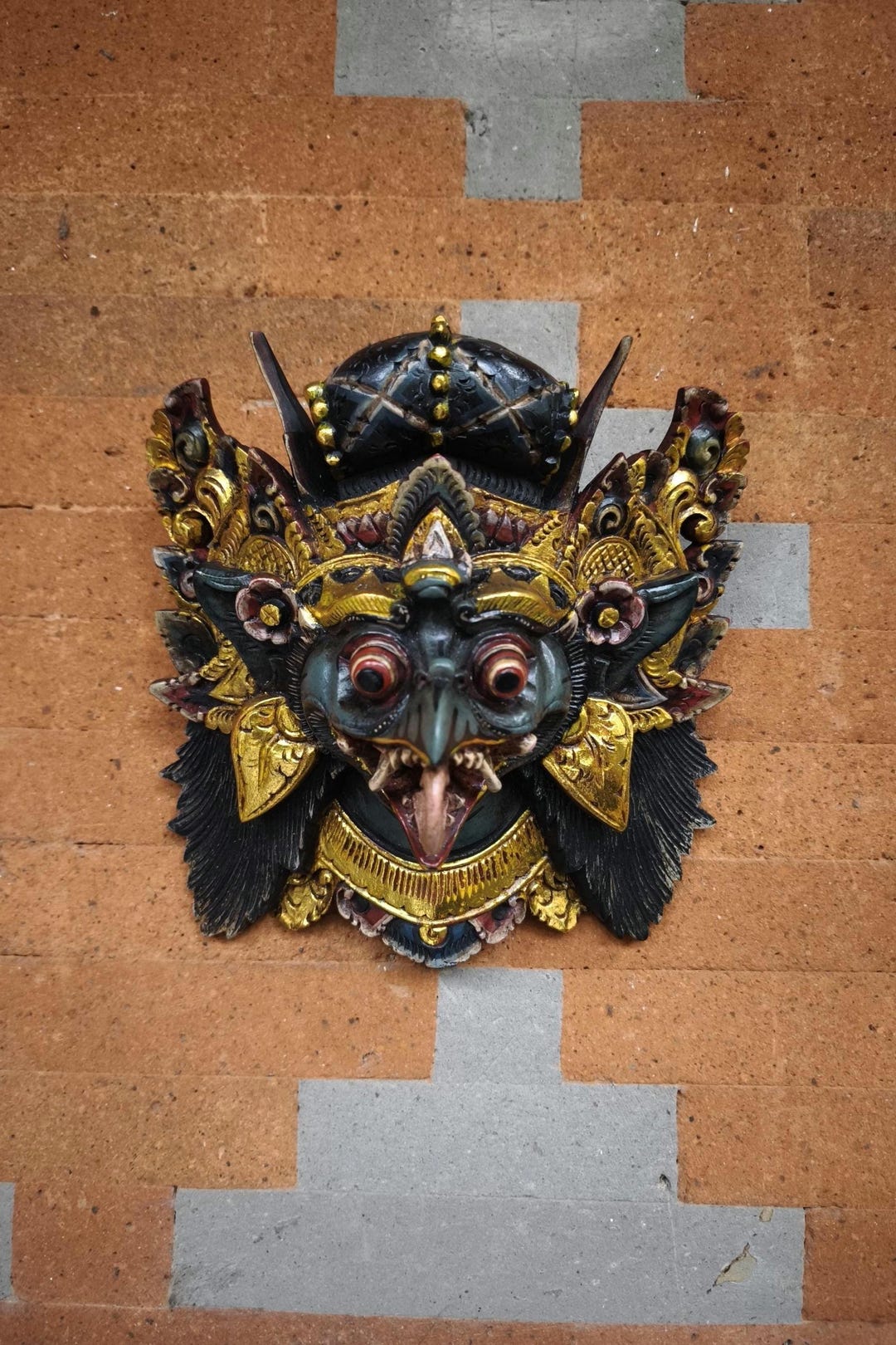 24cm Wooden Garuda Mask Art, Wooden Balinese Mask , Wall Decor ...