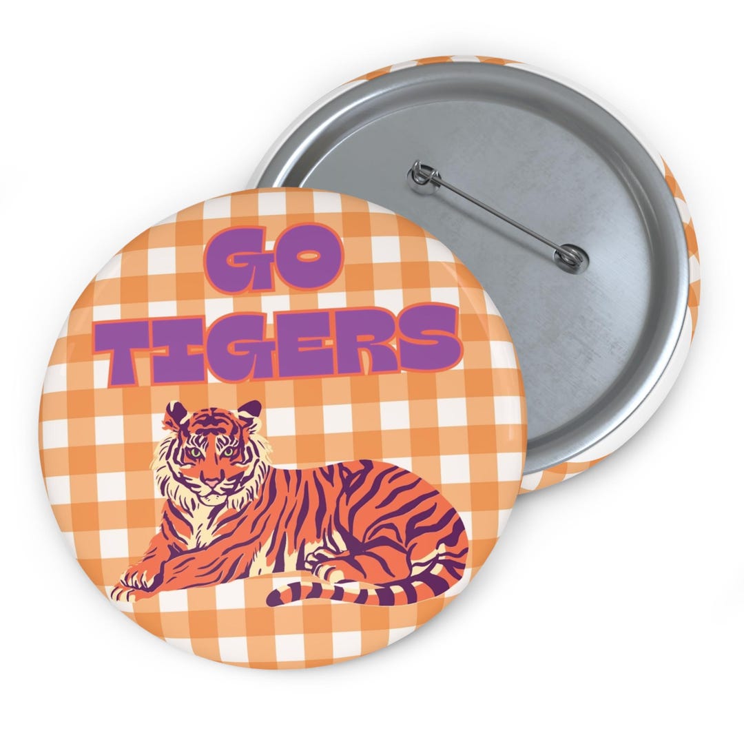 Clemson go Tigers Game Day Pin Button, Orange Gingham Game Day Pin ...