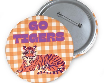 Clemson Tigers Gameday Pin, Orange Gingham, 3" Diameter - Etsy