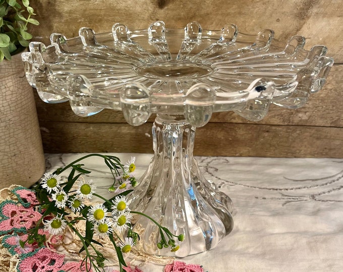 Vintage Antique Clear Glass Pedestal Cake Dessert Stand "broken Column ...