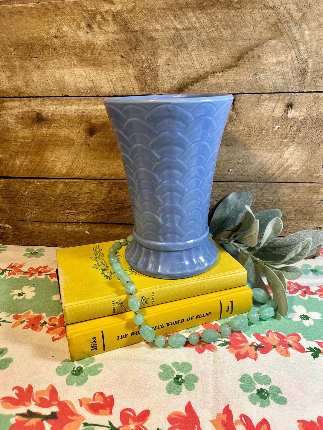 Vintage Blue Scallop / Fish Scales / Shell Pottery Vase - Etsy