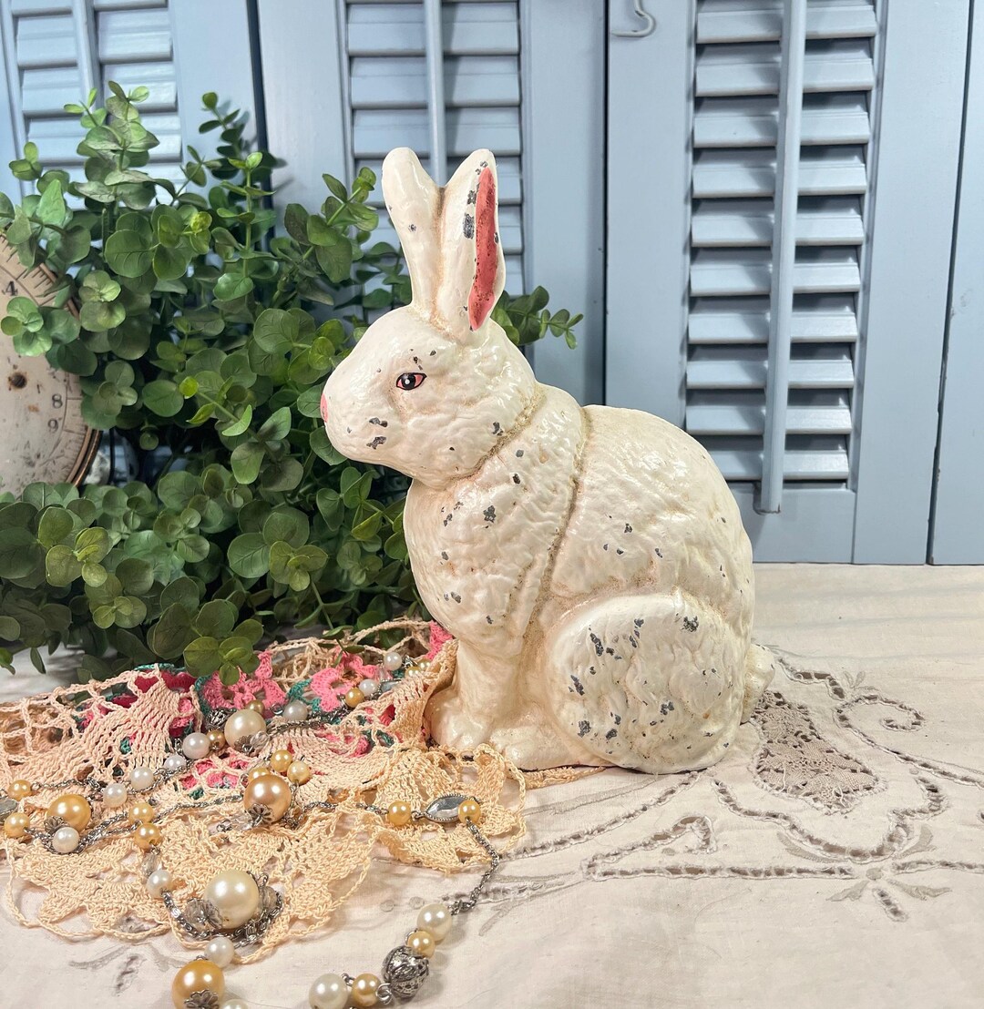 Vintage Cast Iron White Bunny Rabbit Door Stop - Etsy
