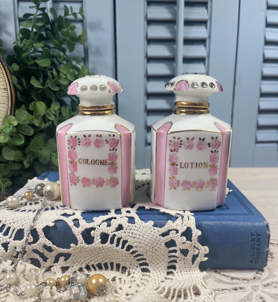 Vintage 1950s Lefton Pink Porcelain Rhinestones and Flowers Vanity ...