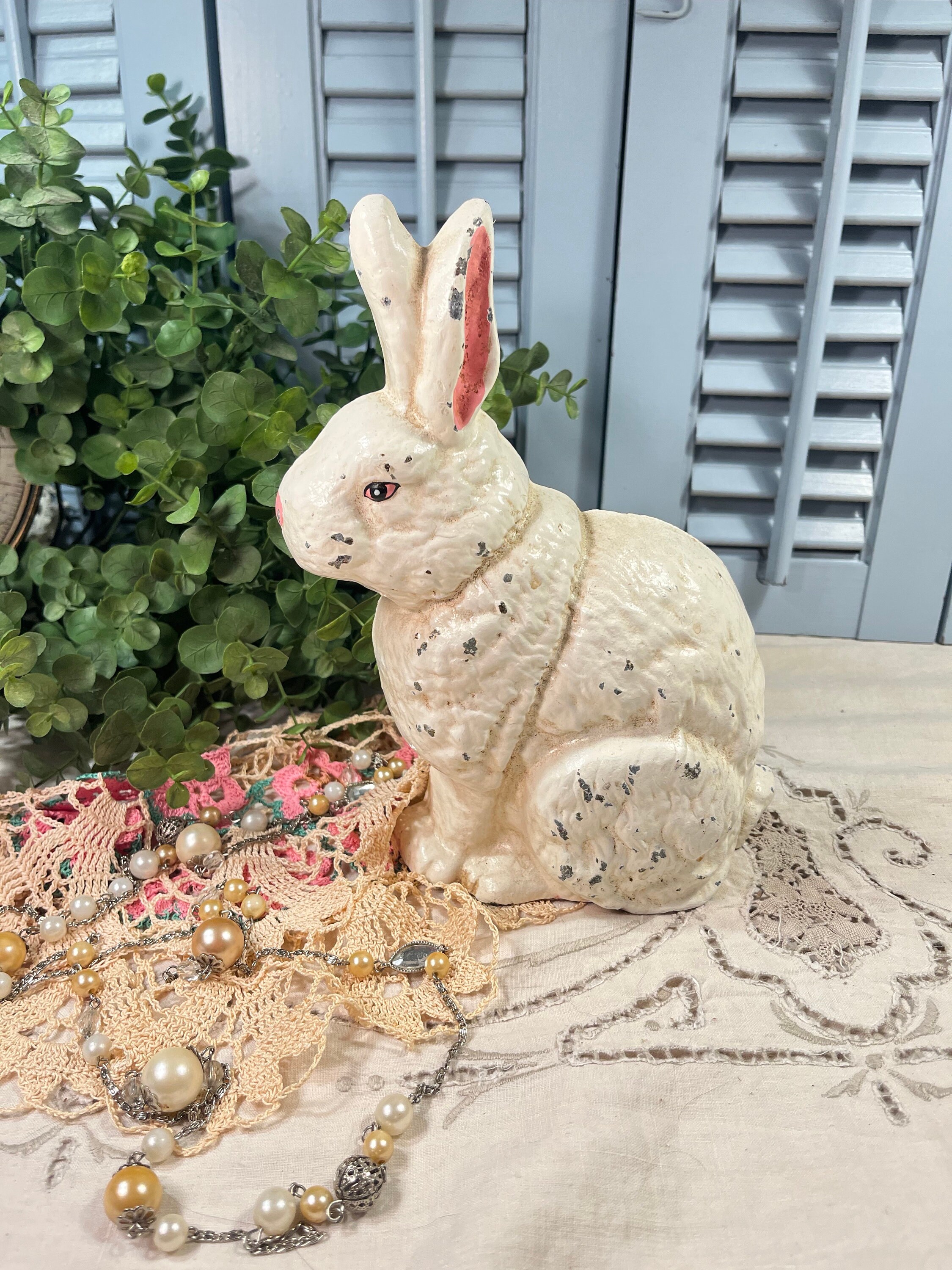 Vintage Cast Iron White Bunny Rabbit Door Stop - Etsy