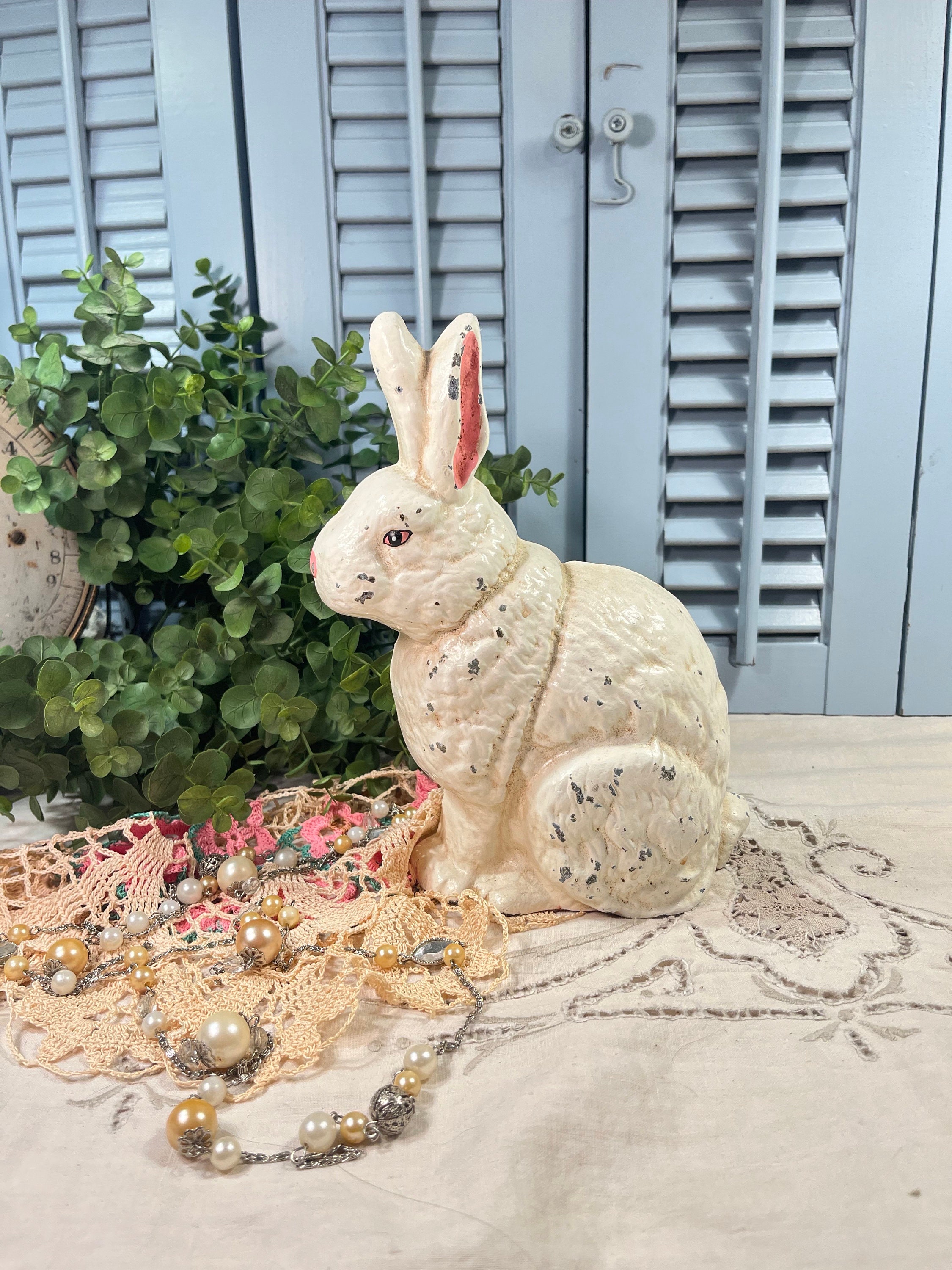 Vintage Cast Iron White Bunny Rabbit Door Stop - Etsy