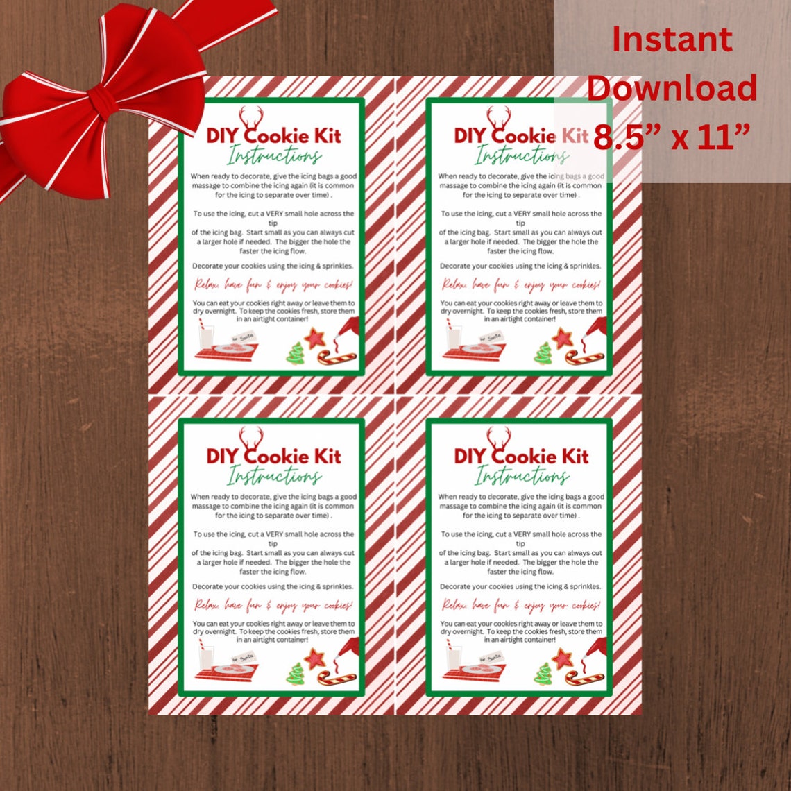 Christmas DIY Cookie Kit Instructions Card 4"x5", Christmas Kids Cookie ...