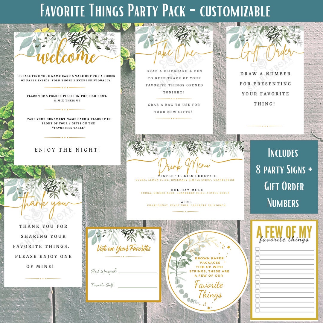 Favorite Things Party, Favorite Things Signs, Holiday Party, Christmas ...