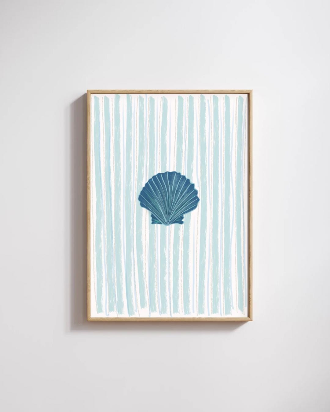 Blue Stripe Seashell Coastal Wall Art Digital Download, Nautical ...