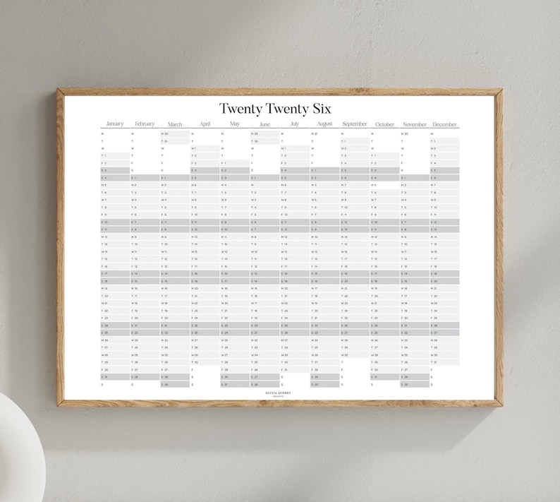 2026 Full Grey Year Wall Planner A3 Landscape Year Planner Yearly Wall ...