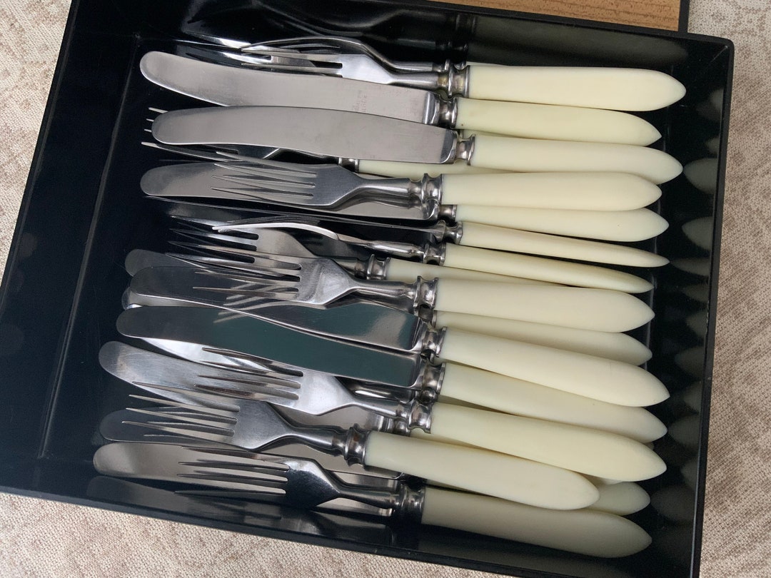 24x Antique Cutlery Set, Fauxbone/bakelite Cutlery Flatware, 12 Knives ...