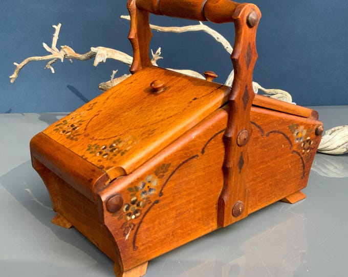 Vintage Wooden Box, Folding Sewing Box, Storage for Sewing Supplies ...