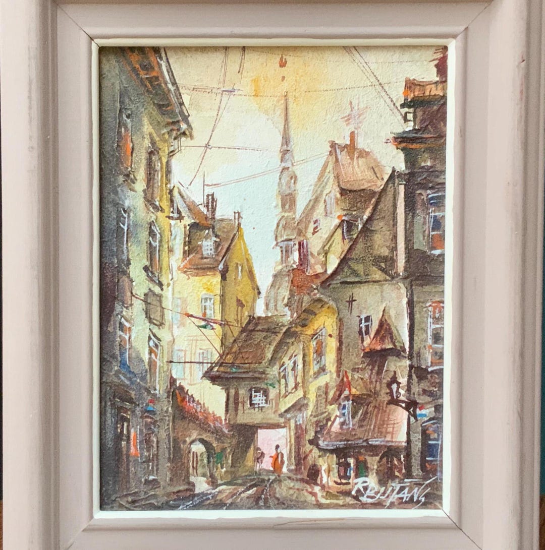 Vintage Oil Painting, an Old Painting With a View of Old Town Riga ...
