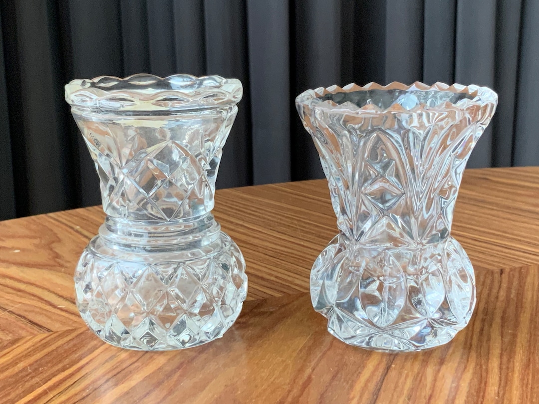 2 Different Small Crystal Vases, With Cut Diamonds Design Crystal Vases ...