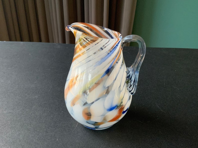 Small Color Glass Pitcher Vintage Multicolor Swirl Glass Pitcher 300mll ...