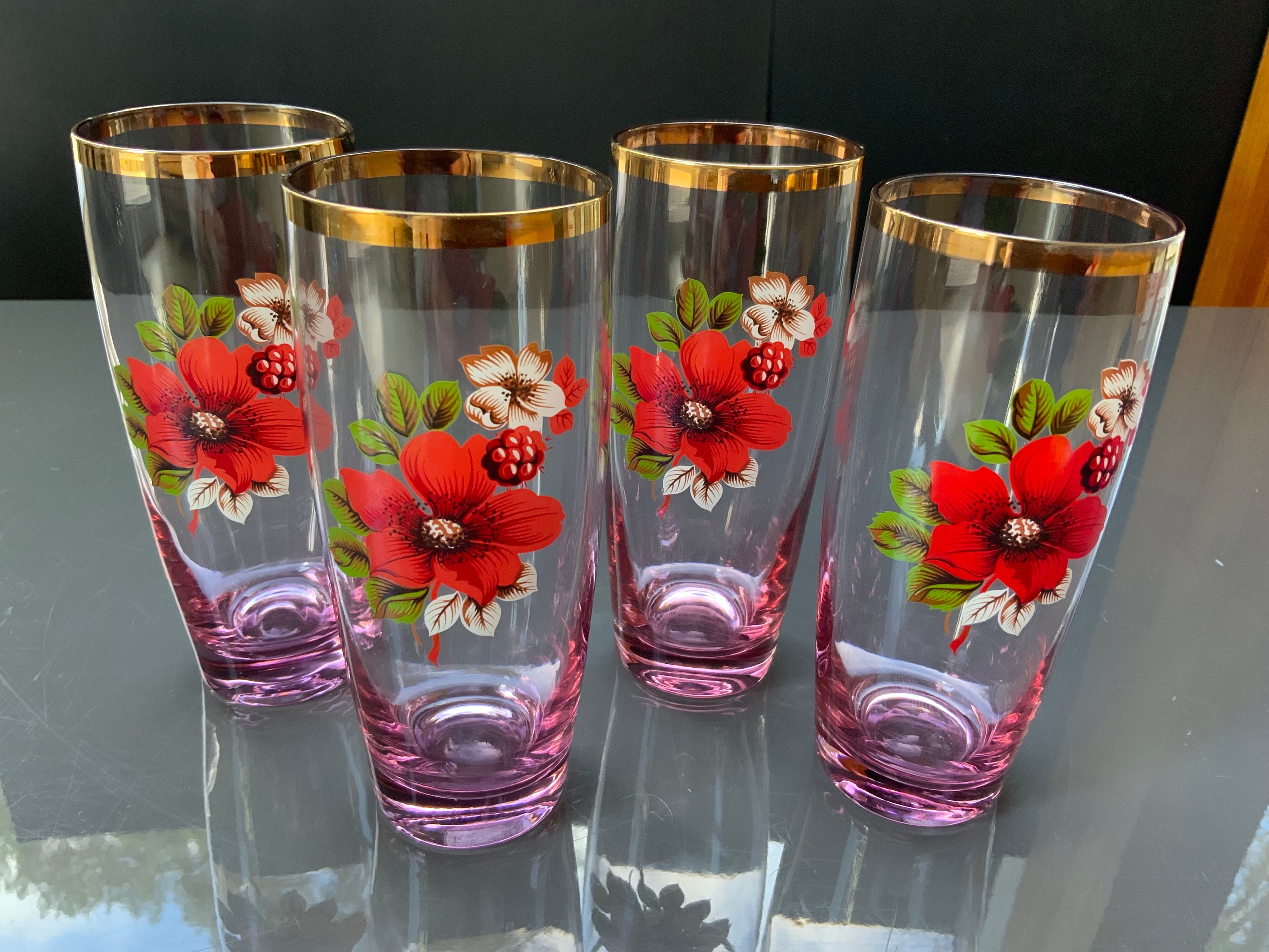 Set of 4 Vintage Juice-water Glasses, Gold Rimmed Tableware, Glasses ...