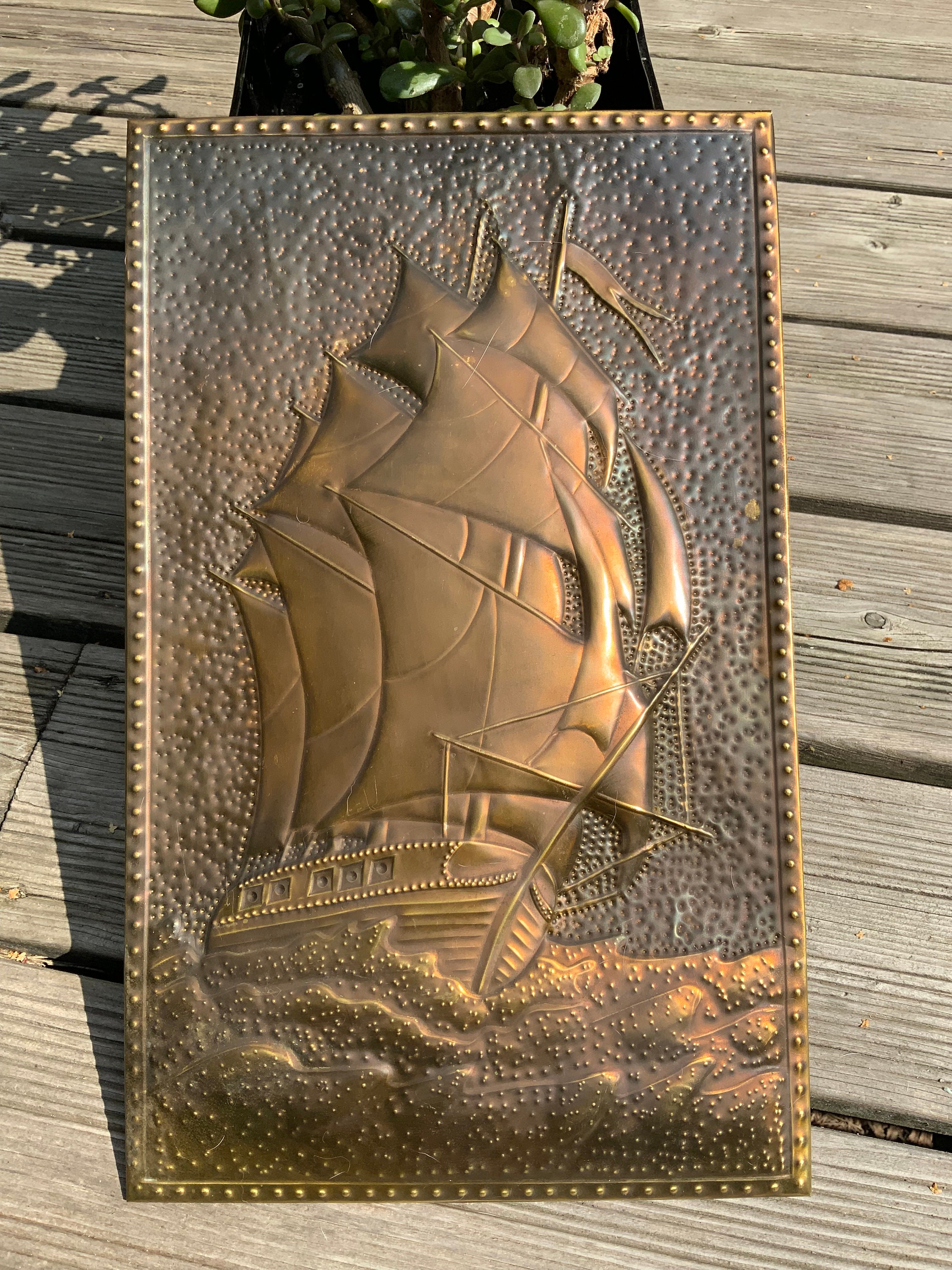 Galleon Metal Plaque Vintage, Embossed Metal Picture With Sailing Ship ...