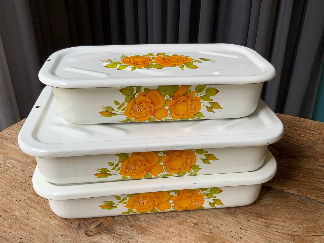 BIG Enamel Boxes With Lid Enamel Rectangular Containers, Dish Lid ...