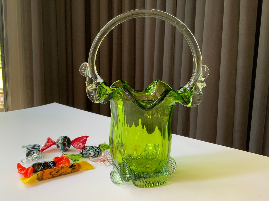 Emerald Green Color, Pitcher Vase Basket Bowl for Confettery Vintage ...