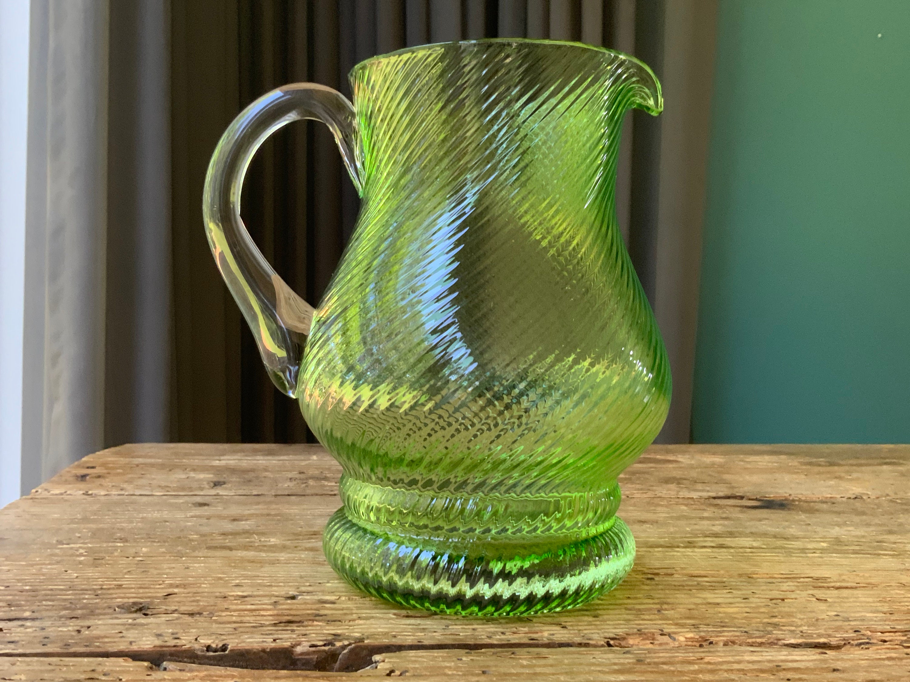 Big Green Glass Swirl Glass Pitcher Carafe. 1.3L - Etsy
