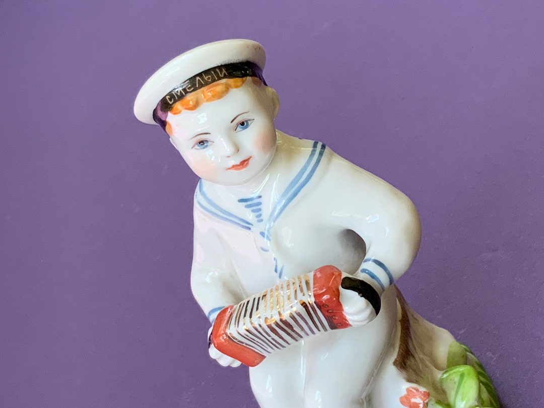 Porcelain Figurine "boy Sailor With an Accordion" - Etsy