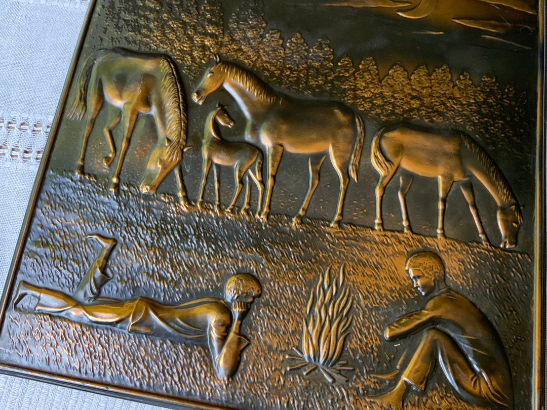 Vintage Decorative Metal Copper Chasing boy With Horses - Etsy