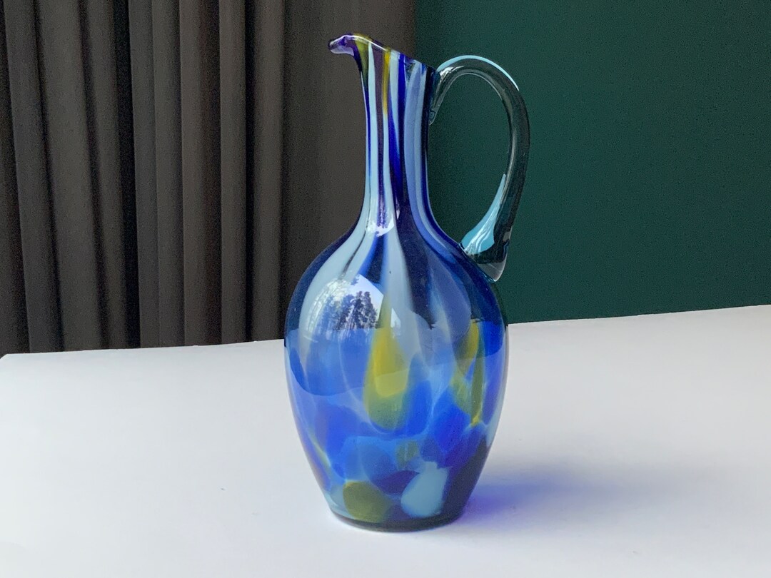 Hand Blown Glass COLOR GLASS PITCHER Vintage, Multi Color Glass Pitcher ...