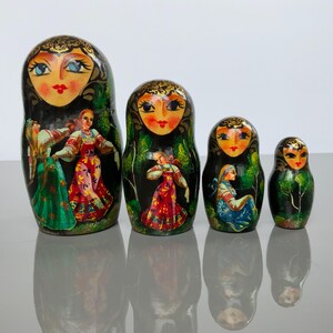 Matryoshka Nesting Dolls 4x Pcs, Fairytale Hand Painted Stacking Wooden ...