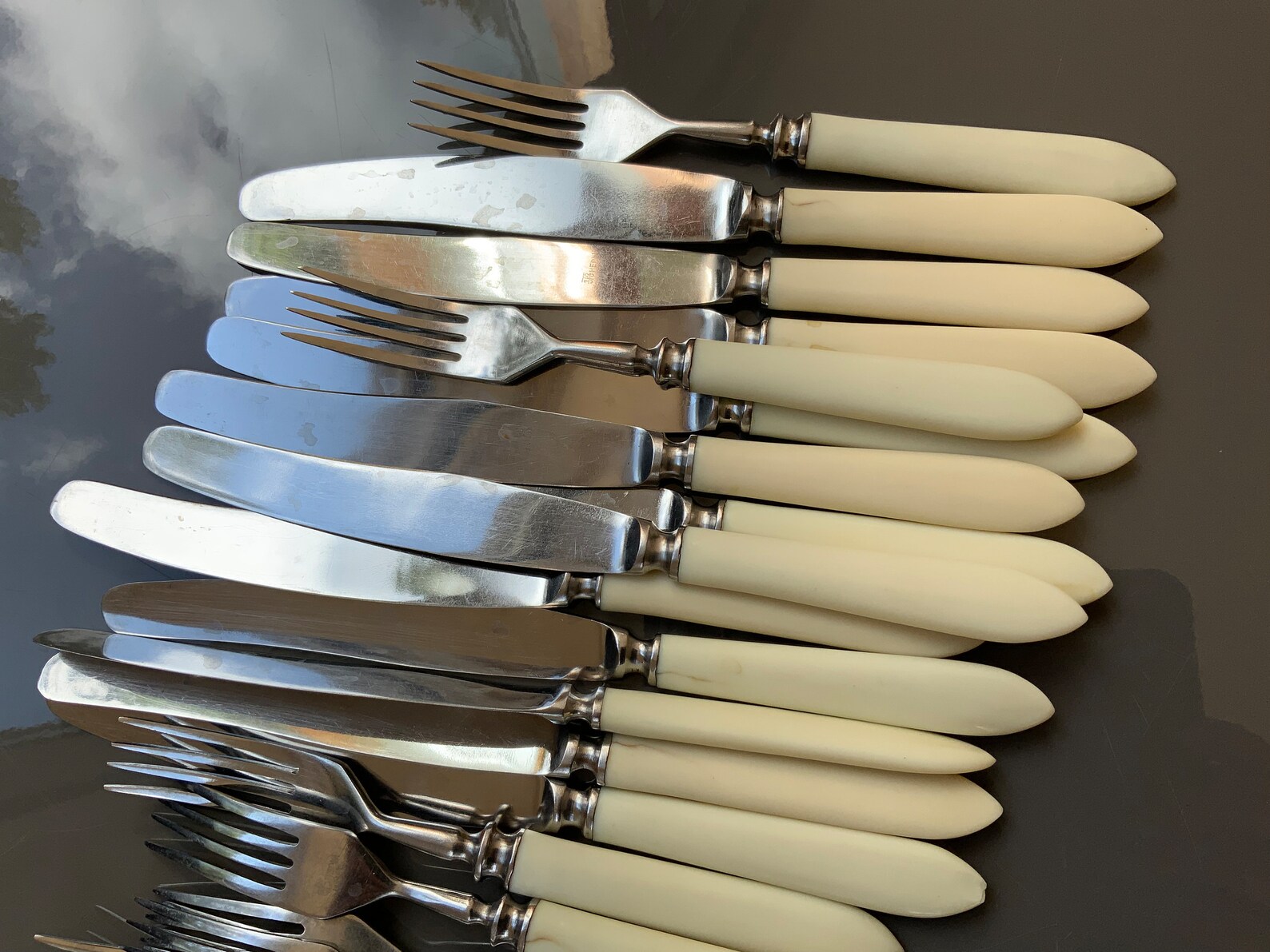 24x Antique Cutlery Set, Faux Bone Bakelite Cutlery Flatware, 12 Knives ...