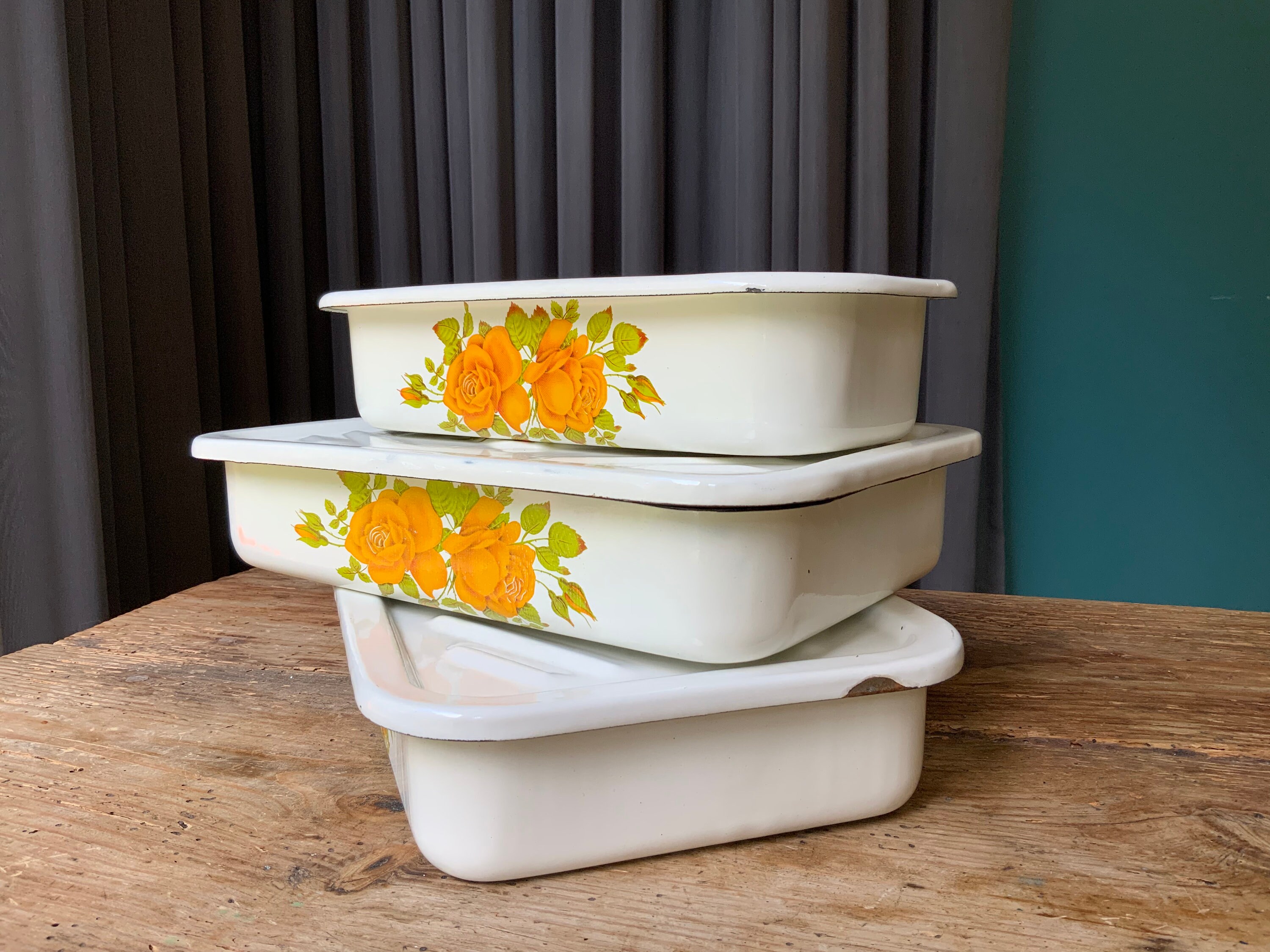 BIG Enamel Boxes With Lid Enamel Rectangular Containers Dish - Etsy