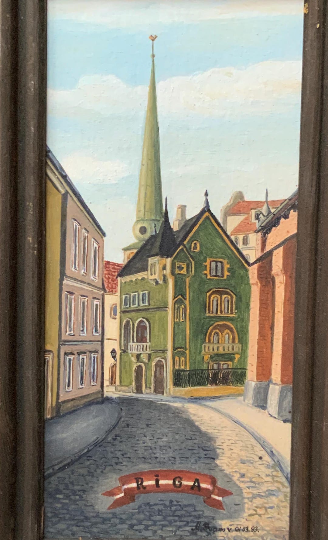 Riga City, Vintage Oil Painting on Wood, an Old Painting With a View of ...
