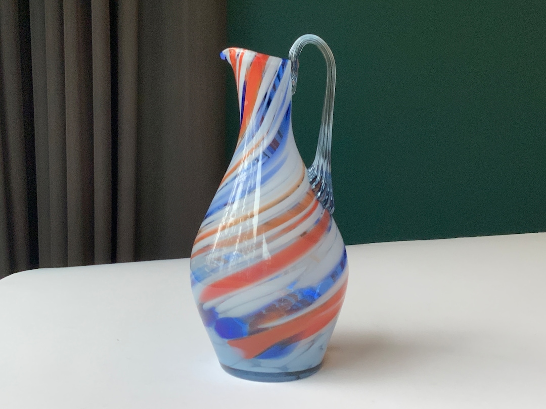 Hand Blown Glass COLOR GLASS PITCHER Vintage, Multi Color Glass Pitcher ...