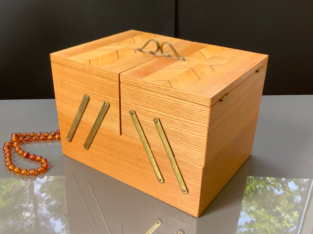 Vintage Large Wooden Box, Folding Sewing Box, Storage for Sewing ...