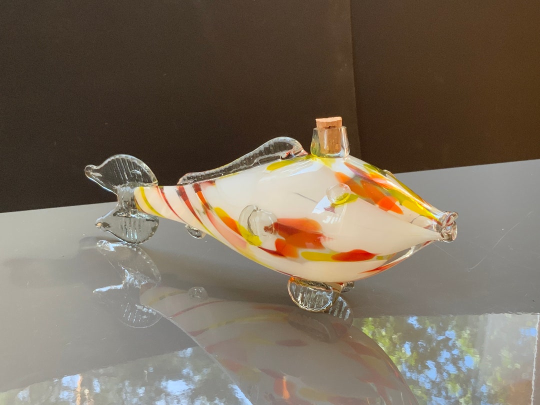 Murano Style Glass Fish Decanter, Multi-colored Blown Glass, Vodka ...