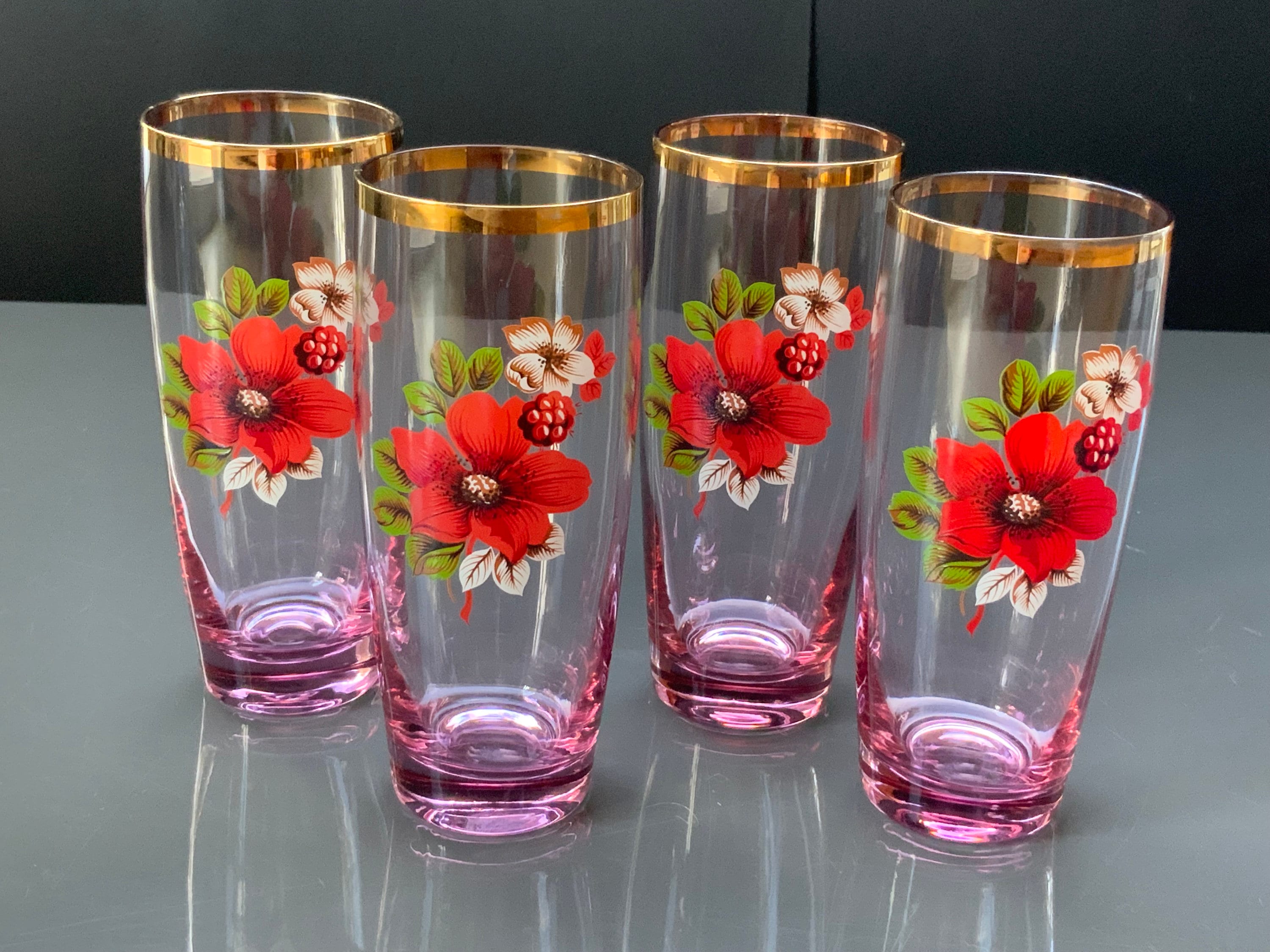 Set of 4 Vintage Juice-water Glasses, Gold Rimmed Tableware, Glasses ...