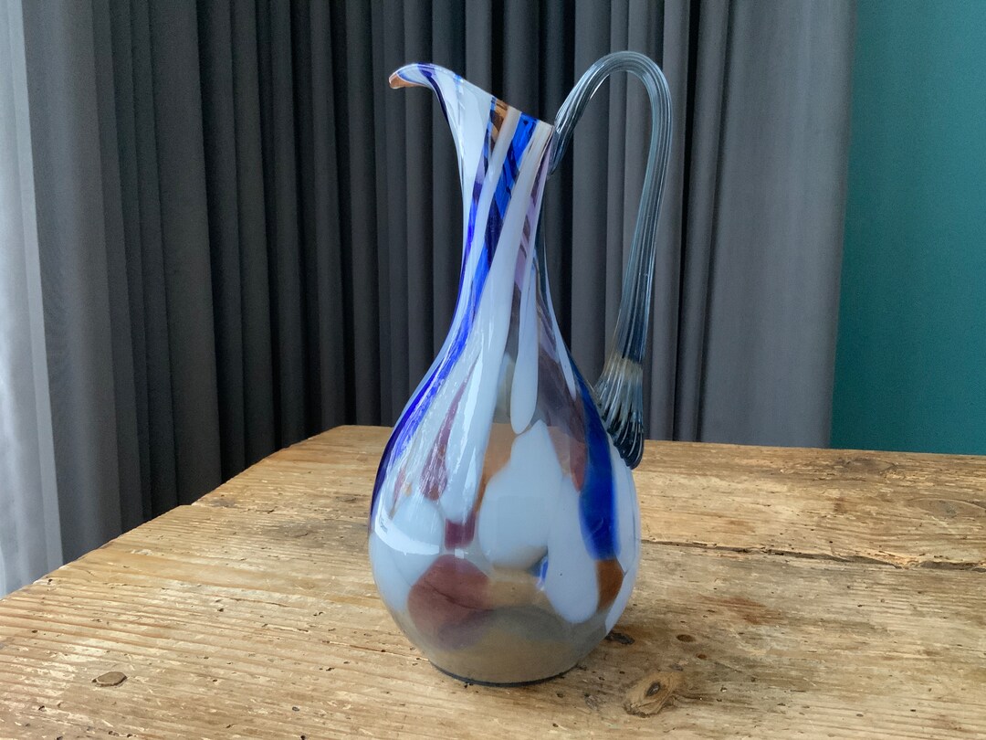 Hand Blown Glass COLOR GLASS PITCHER Vintag, Multi Color Glass Pitcher ...