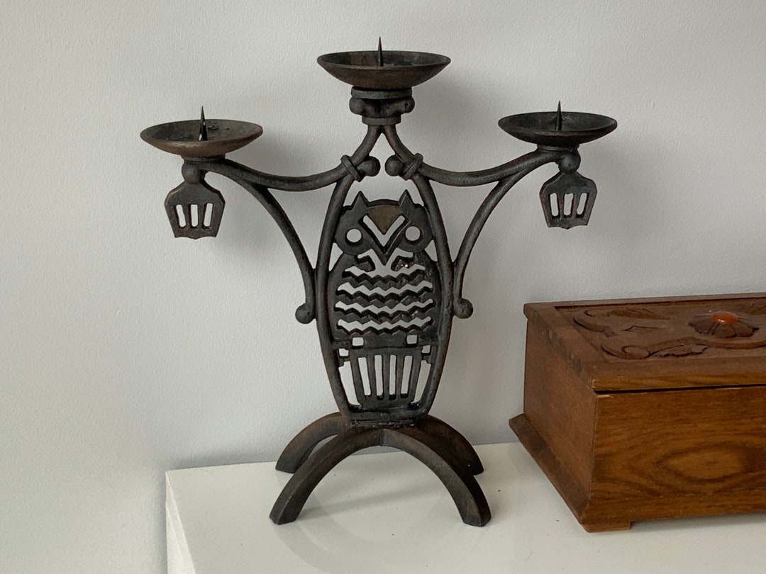 Kasli Cast Iron Candle Holder Owl, Iron Candelabra, Iron Candle Holder, Rusty Candle Holder ...